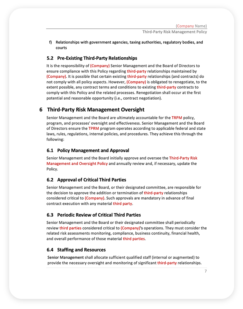 Third-Party Risk Management Policy Template